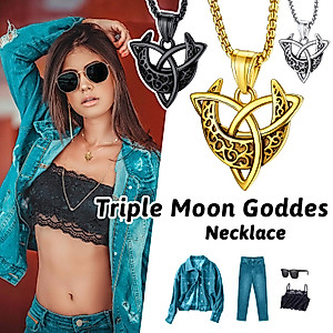 FaithHeart Celtic Triquetra Moon Necklaces, Feminism Goddess Trinity Knot Pendant Necklace Triple Moon Pendant Charms Black Stainless Steel Witch Jewelry Durability Neck Chain