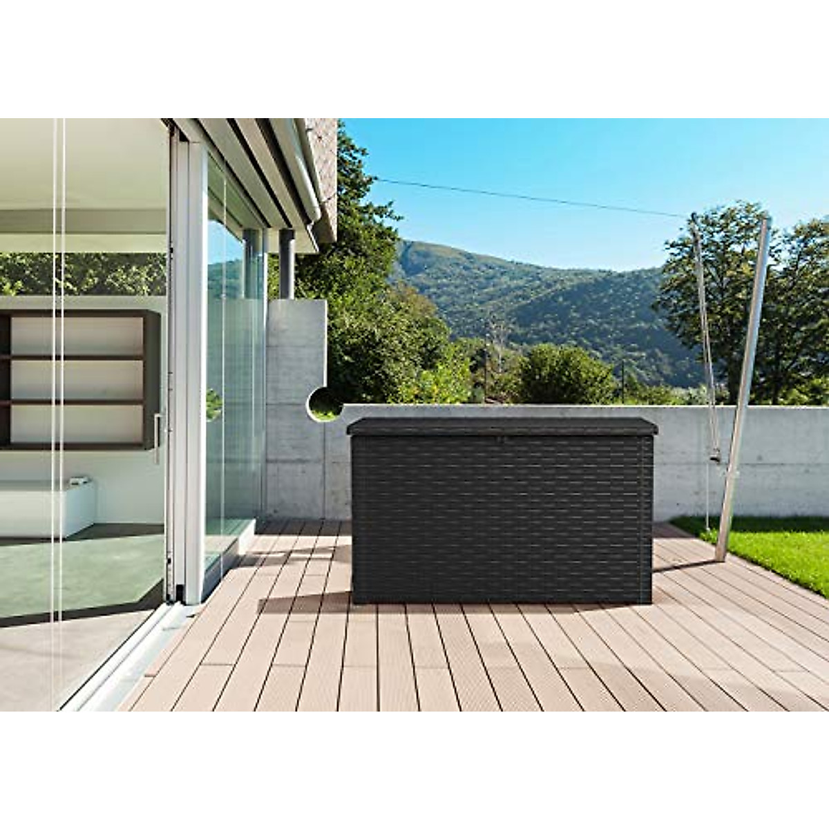 Keter XXL Java 230 Gallon Resin Rattan Look Large Outdoor Storage Deck Box for Patio Furniture Cushions, Pool Toys, and Garden Tools