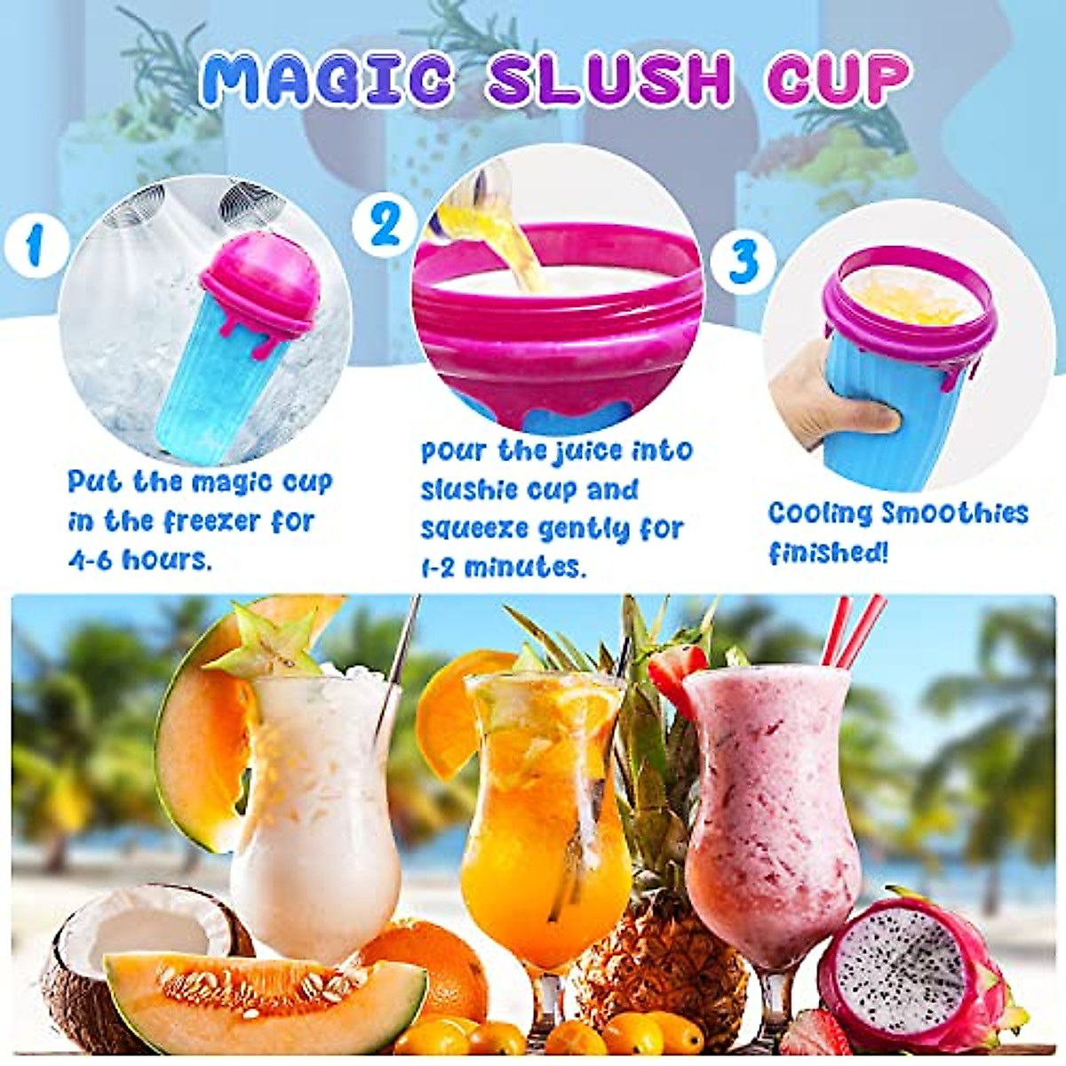 Ludou Slushy Maker Cup 500ml - Slush Cup Frozen Magic Smoothies Maker for Home Ice Cream Milk Shake with Straw Spoon