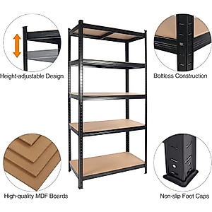 CIERRSSCVV 5-Tier Adjustable Cube Storage Shelf, Metal Shelves for Heavy Duty Storage, Garage Storage Shelves, Book Shelf Organizer for Bedroom, Bakers Racks for Kitchens