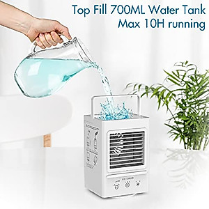 Portable Air Conditioner, 5000mAh Rechargeable Battery AC, 120° Oscillation 700ml Water Tank with 3 Wind Speeds, Perfect for Bedroom, Home, Office, Camping, Travel