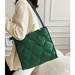 Large Quilted Tote Handbag Down Padding Top-Handle Bag Purse Slouchy Fashion Tote Bag for Women
