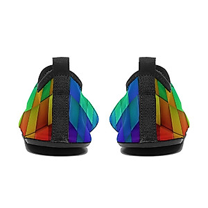 Mens Womens Quick Dry Barefoot Beach Pool Swim Diving Surf Aqua Sports Walking Yoga Water Shoes (Rainbow Colorful Blocks)
