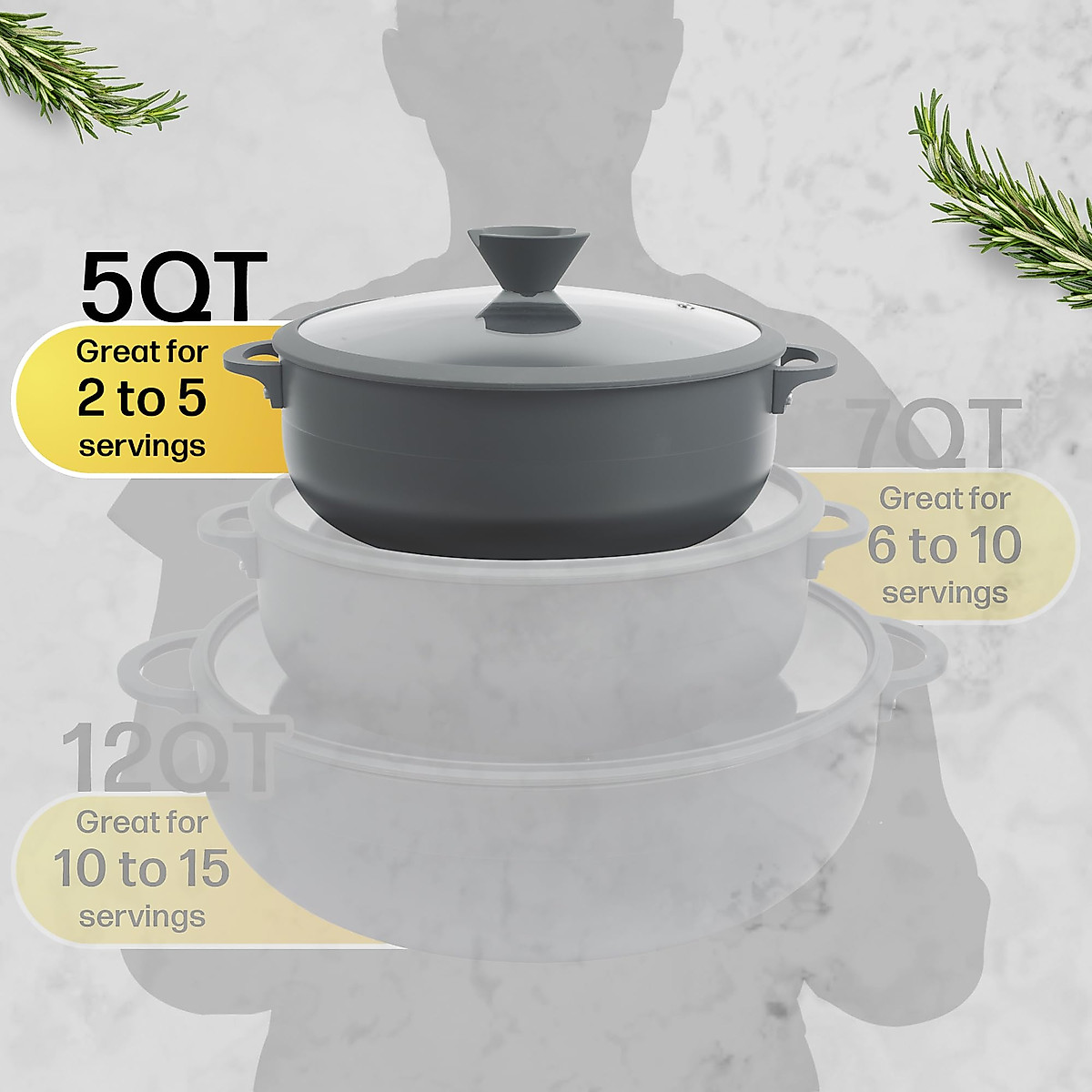 Nativo Nonstick Nontoxic Ceramic Caldero Dutch Oven with Glass Lid, Spoon Rest, Silicone Handle Protectors and Silicone Spatula (GRAY, 5 QT)