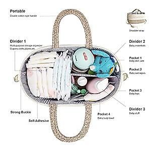 YeaYee Baby Diaper Caddy Organizer, Shoulder Strap Buckle, 4 Inner Pockets Portable Nursery Storage Basket with Detachable Compartments,100% Cotton Woven Bin (Small, Yellow)