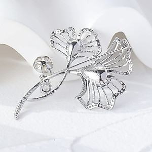 EMEGCY Ginkgo Leaf Brooch for Women Blue Crystal Ginkgo Brooch Pearl Ginkgo Biloba Booch Jewelry Birthday Gift for Wife Mom