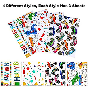 ZHULUOJI Gift Wrapping Paper Birthday Cartoon Wrapping Papers for Kids Birthday Gift Wrap 12 Sheets Folded Flat Gift Wrap Paper, 19.7 X 27.6 Inch Per Sheet