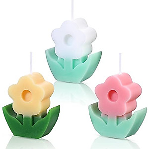 3 Pcs Flower Shaped, Aesthetic, Cool, Cute, Danish Pastel Room Decor Paraffin Soy Funky Scented Candle Bridal Showers for Gift Wedding Party Favors (Pink, White, Yellow)