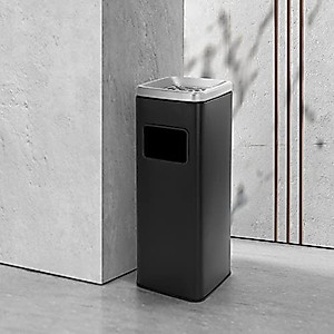 Dyna-Living Stainless Steel Trash Can Outdoor Commercial Garbage Can Large Trash Bin for Home Use Industrial Waste Container, Square Black