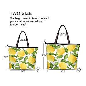 Lemon Large Tote Bags Yellow Lime Tree Women Spring Date Handbags with Zipper Shopper Bag for Best Mom White Elephant Gifts