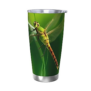 jshmgchw 3d Dragonfly Print 20oz Tumbler, Car Cup With Lid And Straw, Spill-Proof, Stainless Steel Double Wall Vacuum Insulated Reusable Coffee Travel Mug, For Cold Drinks, Hot Beverage