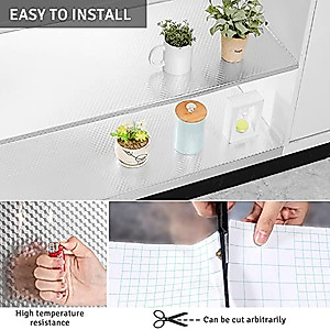 Zomine Kitchen Backsplash Stickers,15.7X196.9 inch, Self Adhesive Shelf Liner Drawer Liner Peel and Stick Foil Wallpaper Cabinets Shelf Sticker (Cube Texture-Silver)