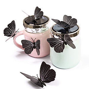 Amaonm® 60 Pcs 5 Packages Beautiful 3D Butterfly Wall Decals Removable DIY Home Decorations Art Decor Wall Stickers & Murals for Babys Bedroom Tv Background Living Room (Black)