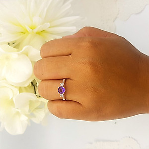 Dazzlingrock Collection 6 MM Round Amethyst,White Sapphire & Diamond Engagement Ring in 10K Rose Gold, Size 7