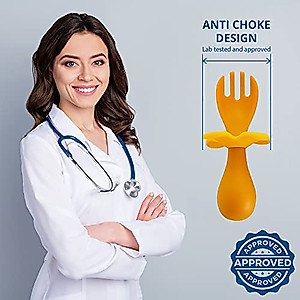 Baby Self Feeding Spoon and Fork - Training Utensils 6-12-18 Months | Baby Led Weaning Anti-Choke Spoons & Forks - Anti-Choke Flexible Fork and Spoon for Toddlers & Babies - 6 months to 3 years
