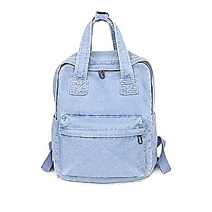 Girls Vintage Denim Backpack Jeans Daypack Bag Travel Bag Rucksack (Light Blue)