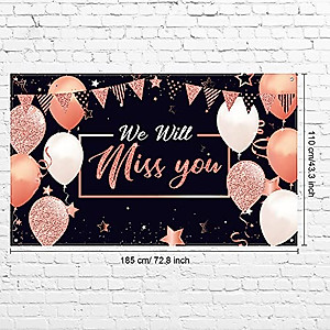 We Will Miss You Party Decorations, Extra Large Going Away Party Backdrop Miss You Photography Background Banner for Farewell Anniversary Retirement Graduation Party, 72.8 x 43.3 Inch (Rose Gold)
