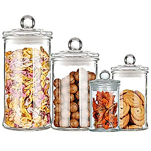 Maredash Glass Apothecary Jars,Bathroom Storage Organizer with lids - Glass canisters Jar Cotton Ball Holder Set of 4