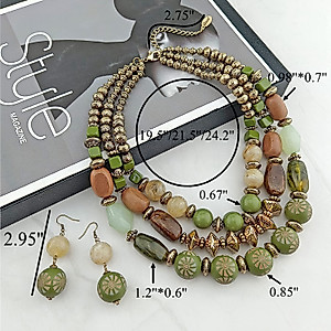 Bocar 3 Layer Chunky Statement Beaded Necklace Set with Earrings Fashion Multi Layer Women Collar Necklace (NK-10625-Olive)