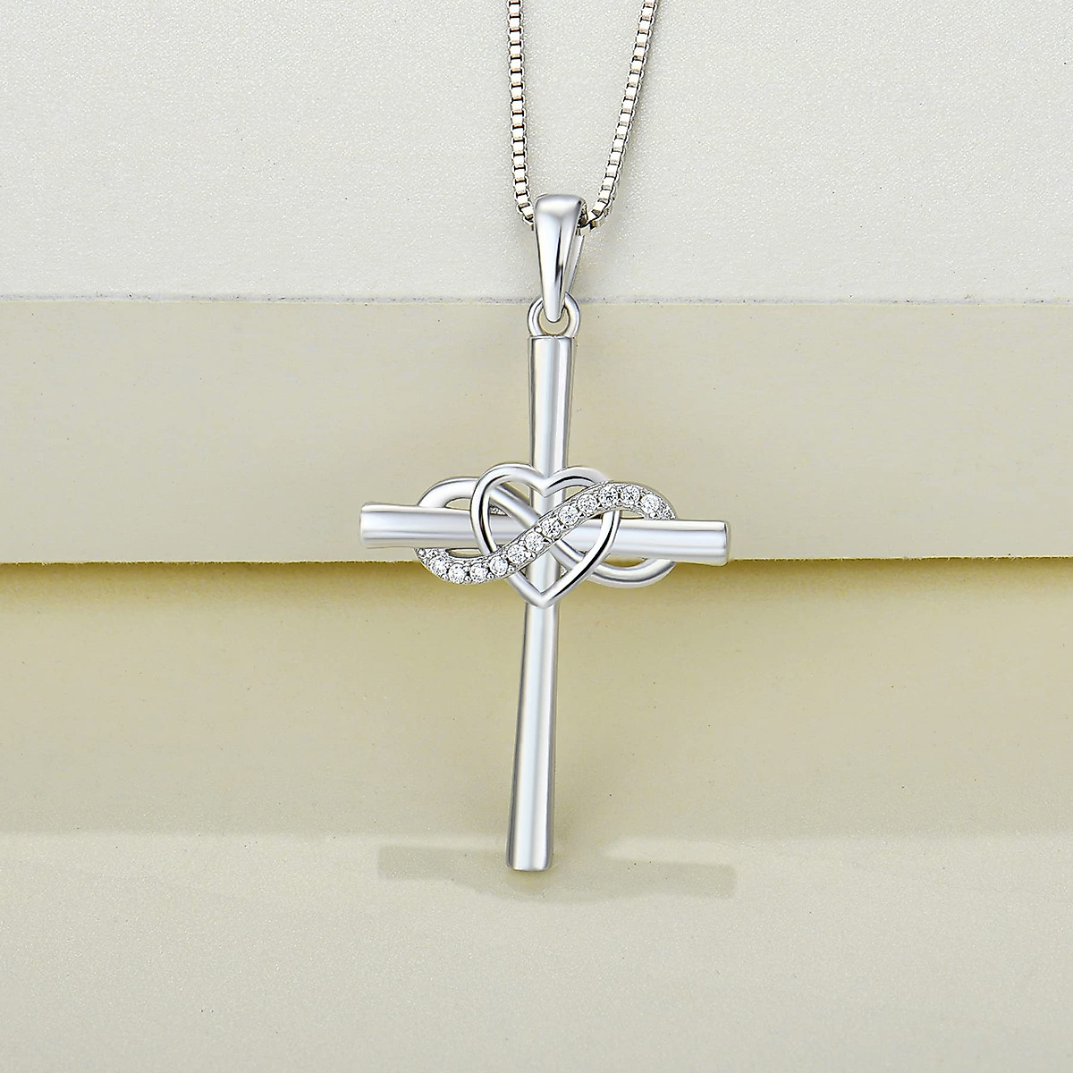 YL Cross Necklace Sterling Silver Infinity Heart Crucifix Pendant Cubic Zirconia Criss Jewelry for Women