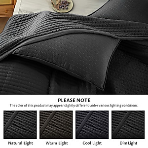 KASENTEX Black King Size Quilt Bedding Sets with Pillow-Shams, Dark Lightweight Soft Bedspread Coverlet, Quilted Blanket Thin Comforter Bed Cover, All Season Summer Spring, 3 Pieces, 104x90 inches