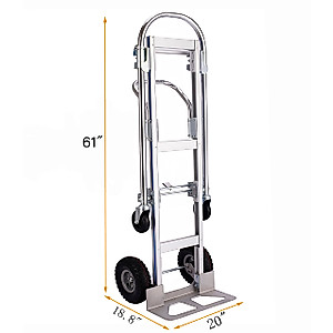 SmarketBuy Convertible Hand Truck 1000 LBS Weight Capacity 2 in 1 Heavy Duty Hand Truck Durable Aluminum and Steel Construction with Nose Plate 4 Wheels Hand Truck Dolly