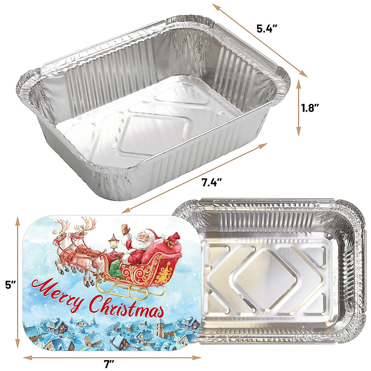 WorldBazaar Christmas Leftover Containers with Lids 36PCS Santa Christmas Aluminum Food Containers with Lids Disposable Watercolor Goodie Sacks Containers Winter Holiday Party Supply