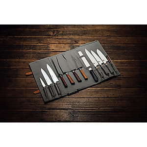 Sunday X Best Heavy Duty Waxed Canvas Chef Knife Roll Bag - Holds & Protects up to 12 Knives - Zipper Pocket for Utensil Storage - Perfect Knife Bag for Chefs on the Go (Stone Grey)