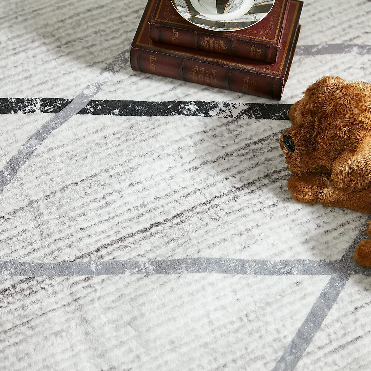 COLLACT Area Rug 5x7 Entryway Rug Moroccan Rug Black Grey Thin Rug Modern Geometric Accent Rug Soft Rug Indoor Door Mat Non Slip Gray Carpet Kitchen Living Room Bedroom Dining Room