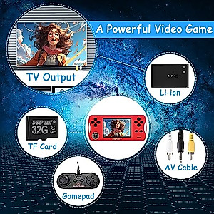 Retro Handheld Game Console: Preloaded 500 Kids Videojuegos Gamepad Arcade Video Games Nostalgia Stick for TV 32G Portable 3.5 Inch Rechargeable Classic Toys Travel Birthday Boys (Red)