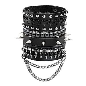 Eigso Punk Leather Spikes Cuff Bracelets for Men Women Unisex Retro Vintage Biker Rock Wristbands for Man Woman