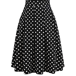 YATHON Women's Vintage Fit and Flare Cocktail Dresses Retro Black White Polka Dot Print Summer Aline Casual Work Swing Dress with Pockets (L, YT018-Black Dot)