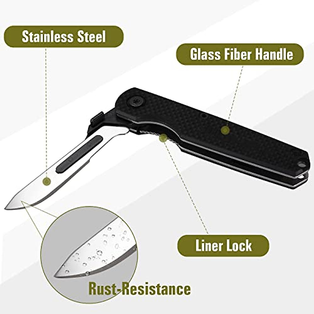 Swiss+Tech 3.5 Inch Replaceable Blade Hunting Knife, Folding Scalpel, With 5 Replacement Quick Change Blades and Container/Blades Changer, For Skinning, Peeling, Chipping…