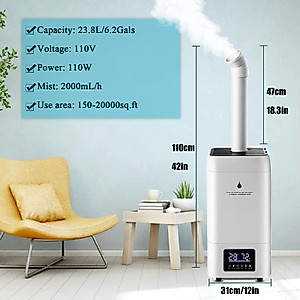 JIAWANSHUN Commercial Humidifier Industrial Humidifier 85 Pints Per Day 24L Water Tank 1600-2100sq.ft for Green House Grow Room Office Home (110V, Upgraded Version)