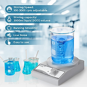 HYCC Laboratory Magnetic Stirrer with Magnetic Stirring bar and Stirring bar Retriever, 3000 RPM, max. Capacity: 3000ml