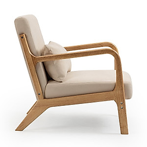 Tiophome Accent Mid-Century Modern Chairs with Pillow Upholstered Lounge Armchair with Solid Wood Frame & Soft Cushion for Living Room, Bedroom, Belcony, Beige