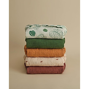 Muslin Crib Sheets, Cotton Neutral Crib Sheet for Baby Girls and Boys, Fitted for Standard Crib Mattress & Toddler Bed Mattress (52"x28"), Soft and Breathable, 2 Pack(Monstera&Dark Green)