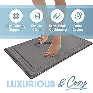 MICRODRY Quick Dry Memory Foam Luxury Framed Bath Mat Rug (Dark Grey, 2-Piece Set)