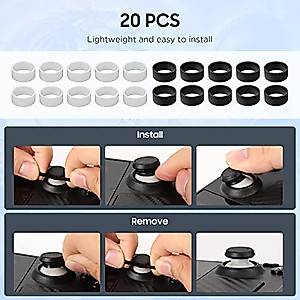 TiMOVO Joystick Protectors Silicone, 20 Pcs Invisible Elastic Joystick Protective Ring Compatible with PlayStation Portal/Steam Deck/ PS5/ PS4/ Xbox/ROG Ally/8 BitDo/Switch Pro Joystick, Black+White