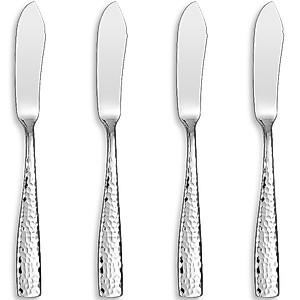 KEAWELL Premium 4-Piece 7" Louis Hammered Butter Knives, 18/10 Stainless Steel, Dishwasher Safe
