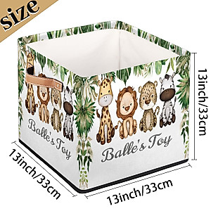 RIRIX Personalized Storage Bin, Custom Storage Baskets for Organizing with Handles, Foldable Storage Box for Closet Cloth Baskes Toy Jungle Safari Animals Boy