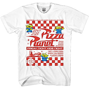 Disney Pixar Toy Story Pizza Planet Take Out Flyer Disneyland World Tee Funny Humor Men's Graphic T-Shirt(XL, White)