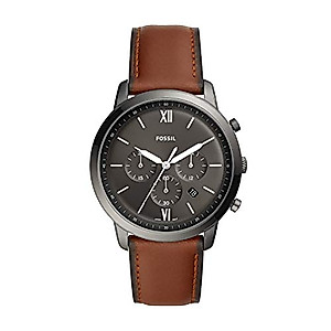 Fossil Men's Neutra Quartz Stainless Steel and Leather Chronograph Watch, 7 x 5 x 7 inches, Color: Smoke, Brown (Model: FS5512)