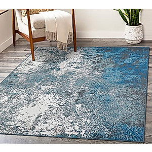 LUXE WEAVERS Modern Abstract Coastal Gray Blue 5x7 Area Rug, Stain Resistant Living Room Carpet