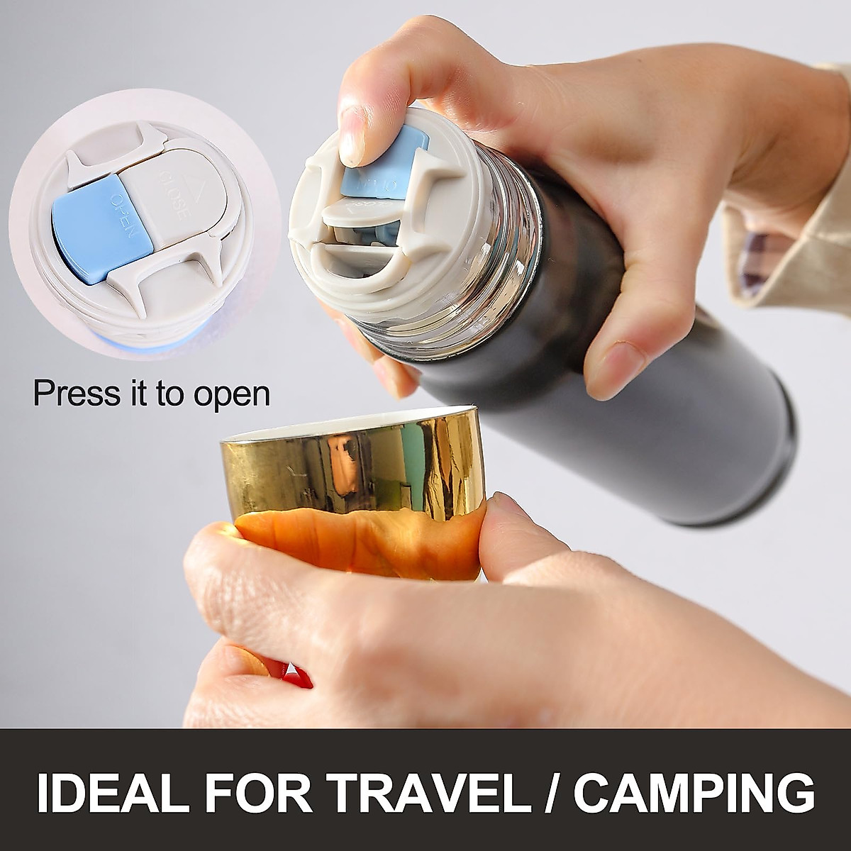 Afranti 304 Stainless Steel Bullet Tumbler Shape Water Bottle 17 oz 500 ml Double Wall Vacuum Insulated Thermos Coffee Mug Insulated Flask Cup for Hiking Traveling