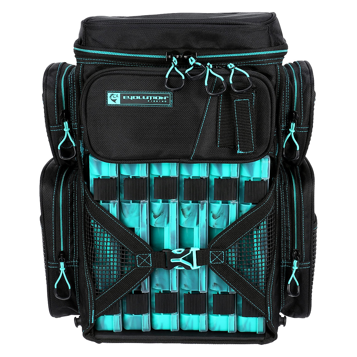 Evolution Fishing Drift Series Tackle Backpack – Seafoam, 3600 Size, Outdoor Rucksack w/ 6 Fishing Tackle Trays, Built In Rain Fly, Heavy Duty Fishing Backpack, Tackle Carrying Case