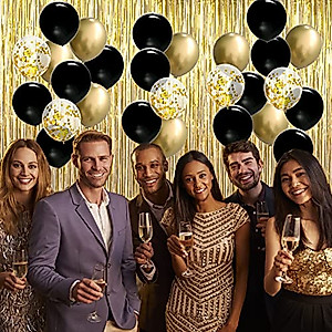 Black and Gold Party Decorations Kit, Gold Foil Fringe Curtain Backdrop, Black and Gold Balloons Set, Graduation Party Decorations 2023, Black and Gold Birthday Party Supplies