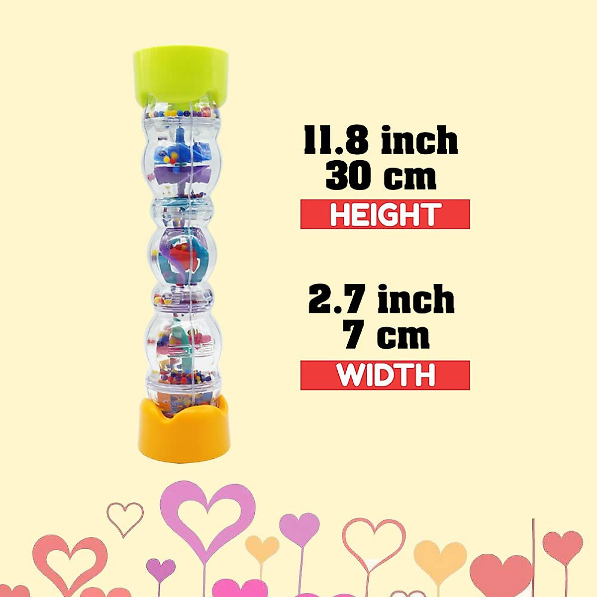 Here Fashion 11.8'' Baby Rainmaker Mini Shaker Toy, Rain Stick Musical Instrument Sensory Toys for Kids Toddlers, Colorful Beads