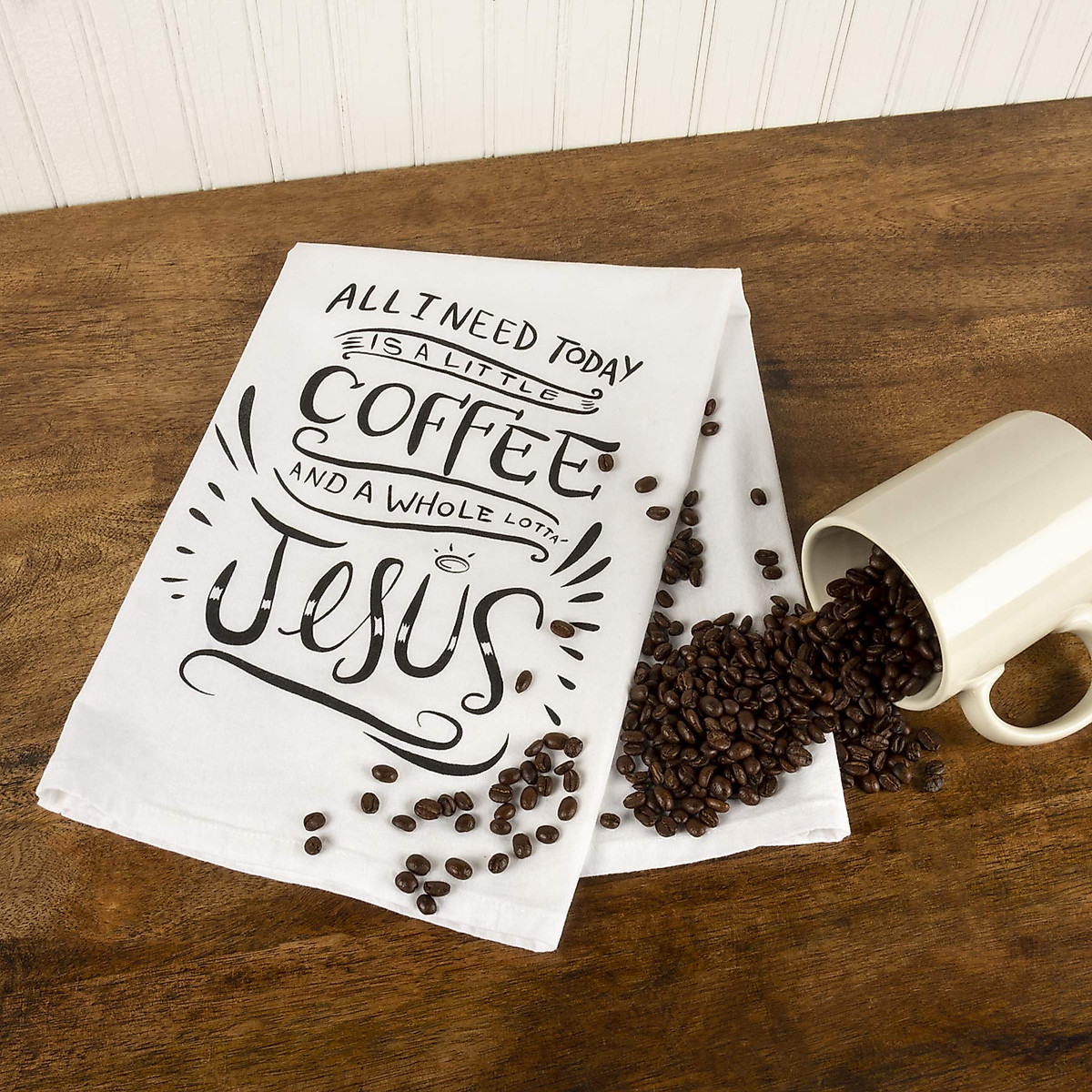 Primitives by Kathy 25519 LOL Made You Smile Dish Towel, 28" by 28", A Little Coffee and A Whole Lot of Jesus