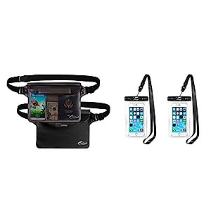 AiRunTech Waterproof Pouch | Way to Keep Your Phone and Valuables Safe and Dry | for Boating Swimming Snorkeling Kayaking Beach Pool Water Parks (2 Phone Cases(Clear) + 2 Fanny Packs(Black+Gray))